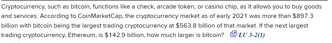 Solved Cryptocurrency, such as bitcoin, functions like a | Chegg.com