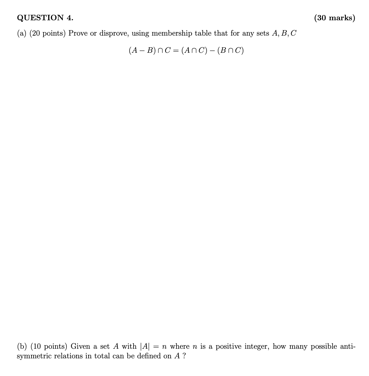 Solved (a) (20 points) Prove or disprove, using membership | Chegg.com