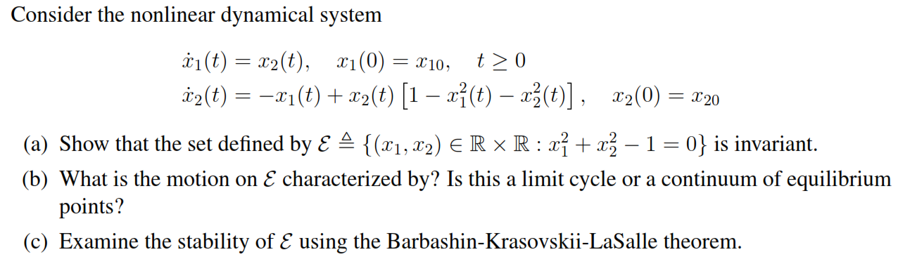Solved Consider the nonlinear dynamical system ši(t) = | Chegg.com