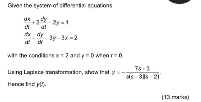Solved Given the system of differential equations dx dy +2 - | Chegg.com