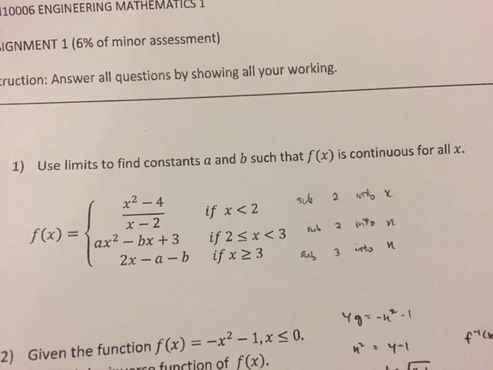 Solved Use limits to find constants a and b such that f(x) | Chegg.com