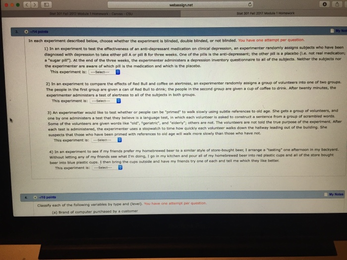 Solved In each experiment described below, choose whether | Chegg.com