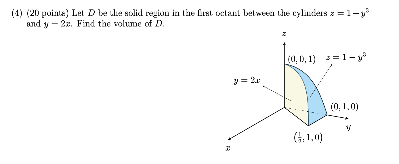 Solved (4) (20 points) Let D be the solid region in the | Chegg.com