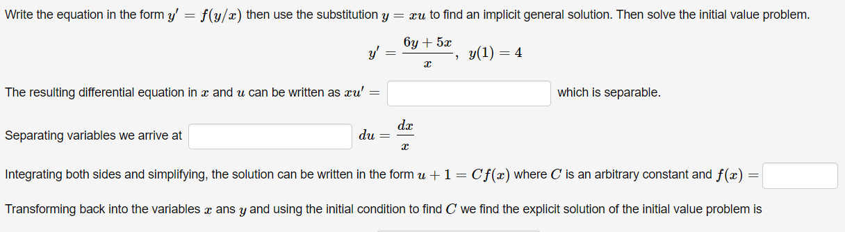 Solved Write the equation in the form y′=f(y/x) then use the | Chegg.com