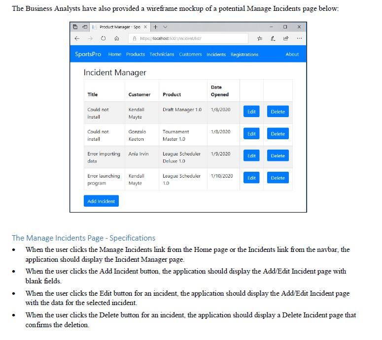 Solved Create a Manage Incident Page in ASP.NET CORE MVC - | Chegg.com