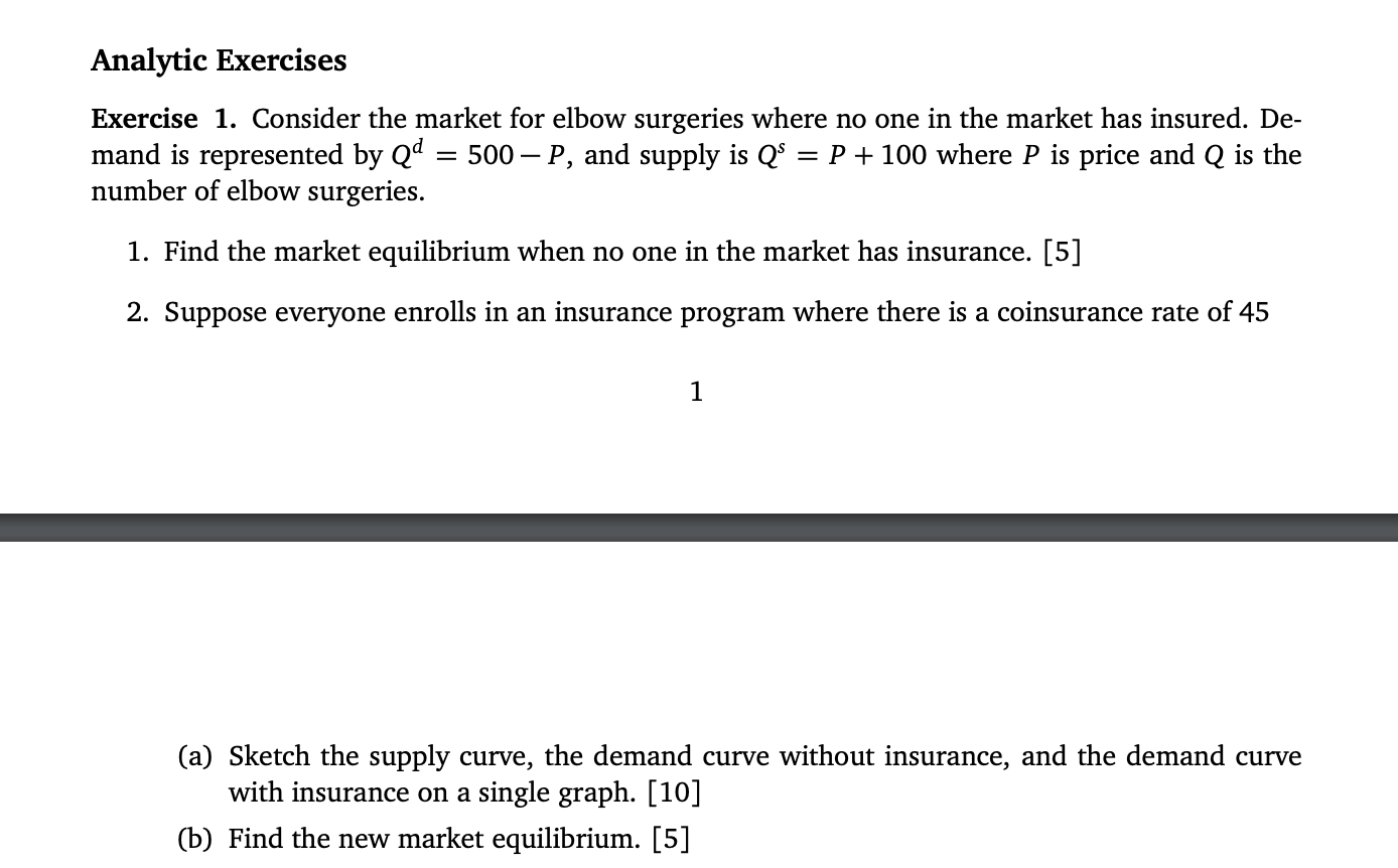 Solved Analytic Exercises Exercise 1. Consider the market | Chegg.com