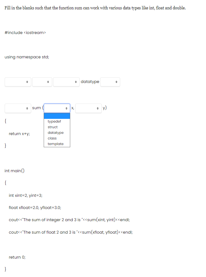 Solved #include 'iostream> using namespace std; return x+y; | Chegg.com