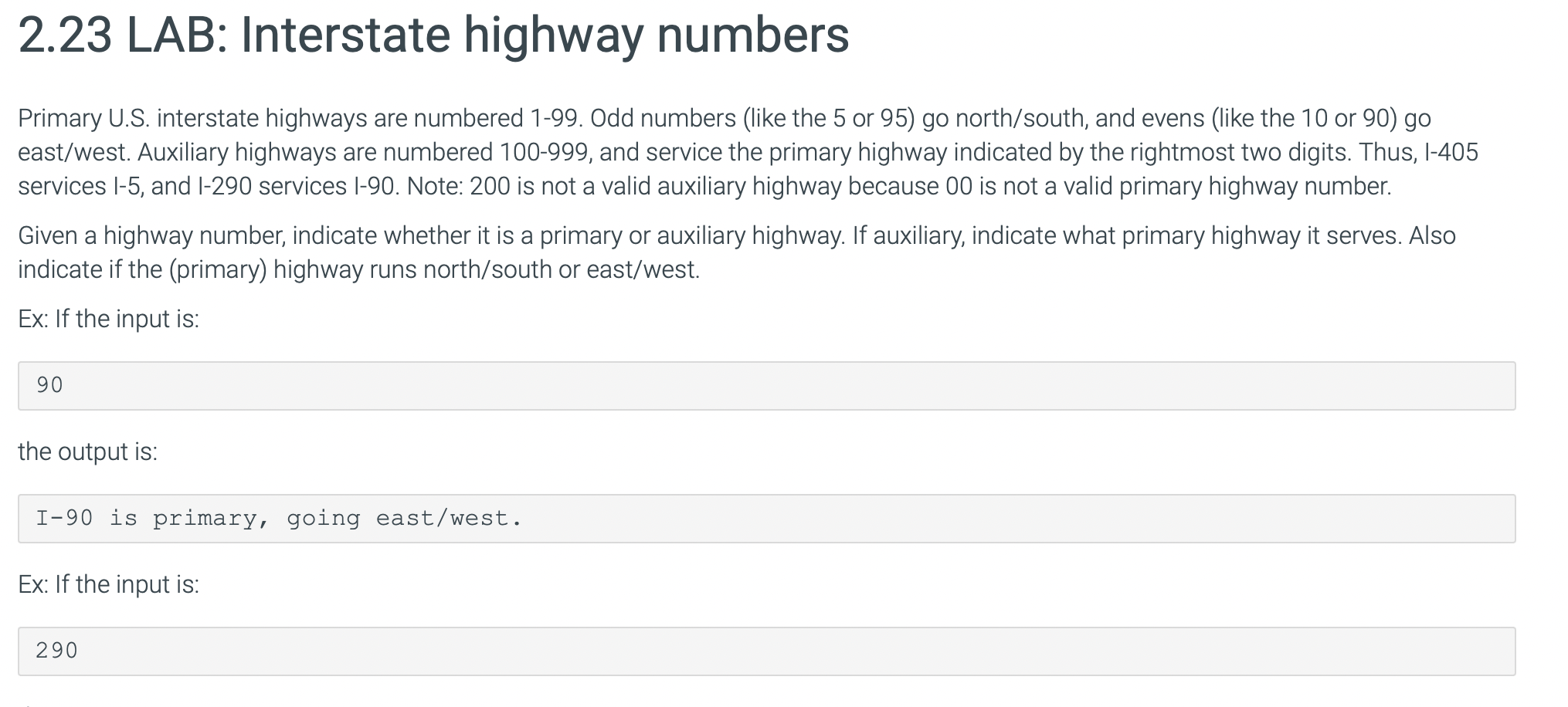 Solved 2.23 LAB: Interstate highway numbers Primary U.S. | Chegg.com