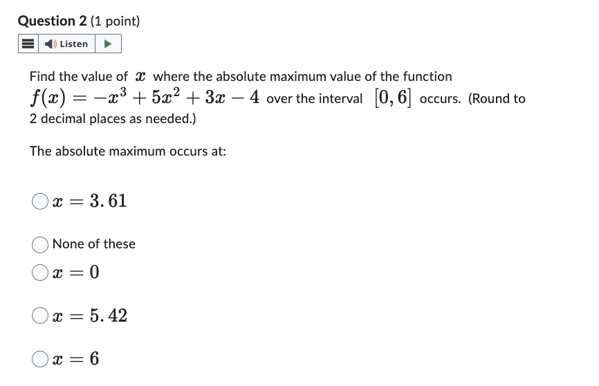 Solved Find the value of X where the absolute maximum value | Chegg.com
