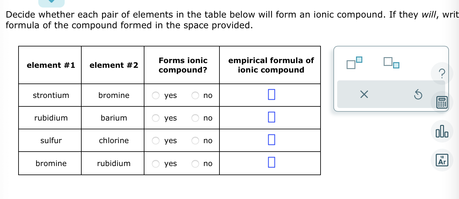Solved Decide whether each pair of elements in the table | Chegg.com