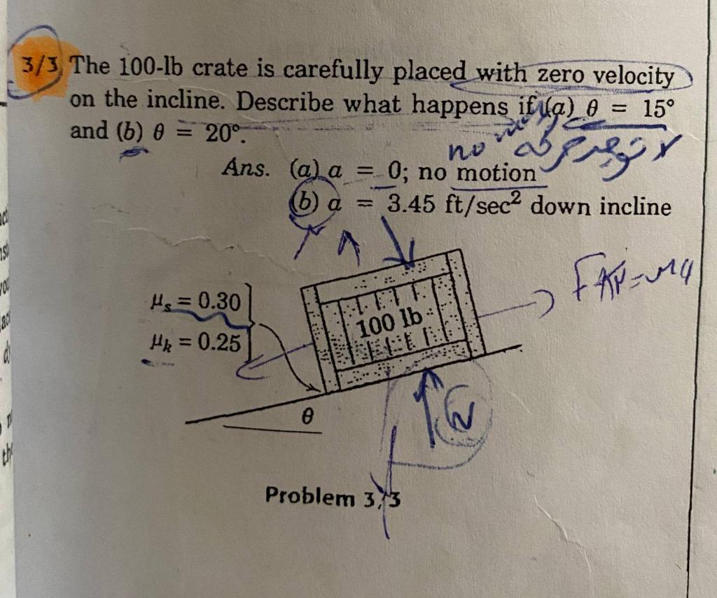 Solved 3/3 The 100-lb crate is carefully placed with zero | Chegg.com