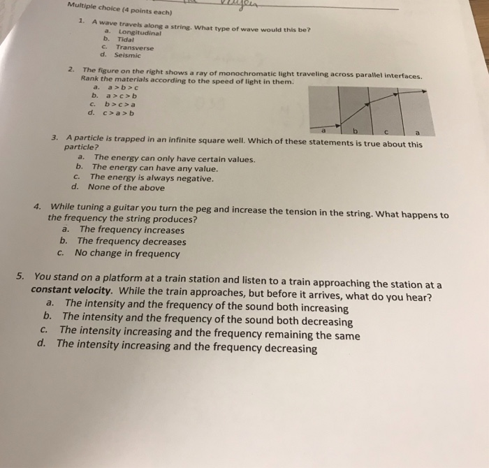 Solved Multiple choice (4 points each 1. A wave travels | Chegg.com