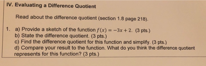 Solved IV. Evaluating a Difference Quotient Read about the | Chegg.com
