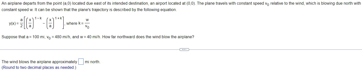 Solved An airplane departs from the point (a,0) located due | Chegg.com