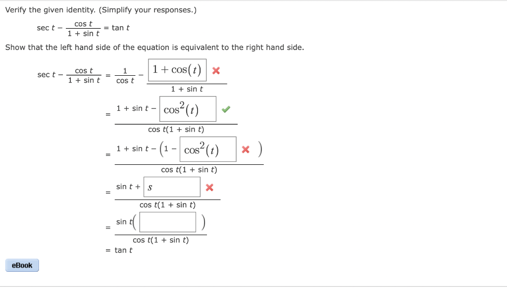 Solved Verify the given identity. (Simplify your responses.) | Chegg.com