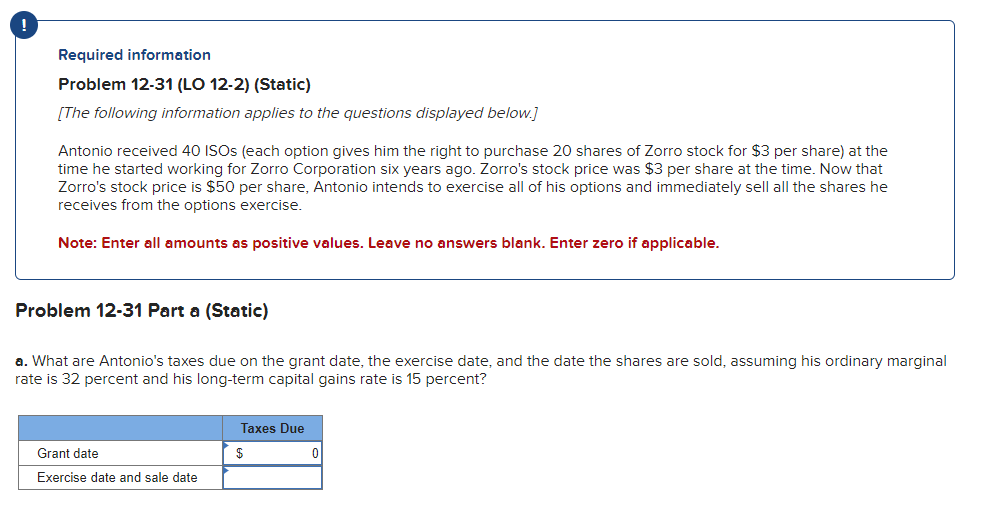 Solved Required informationProblem 12-31 (LO | Chegg.com