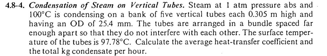 Solved 4.8-4. Condensation of Steam on Vertical Tubes. Steam | Chegg.com