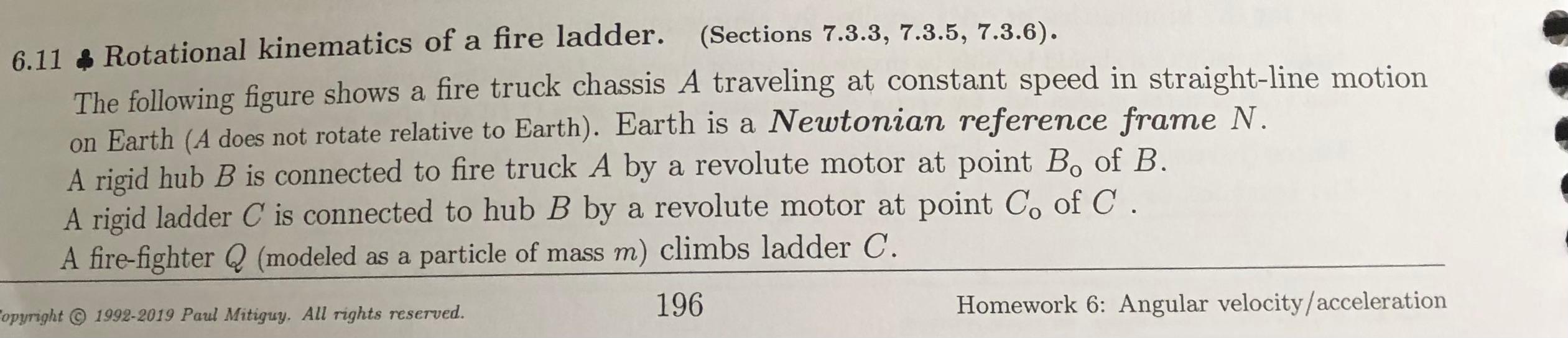 6.11 & Rotational kinematics of a fire ladder. | Chegg.com