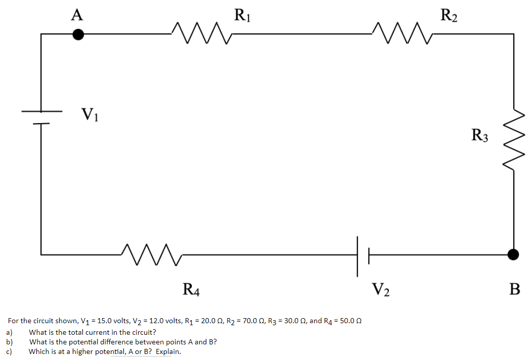 Solved A Ri R2 Vi R3 M w R4 V2 B For the circuit shown, V1 = | Chegg.com