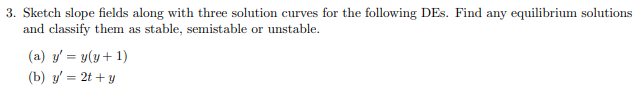 Solved 3. Sketch slope fields along with three solution | Chegg.com