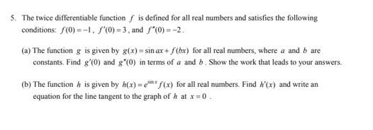 Solved 5. The twice differentiable functions is defined for | Chegg.com