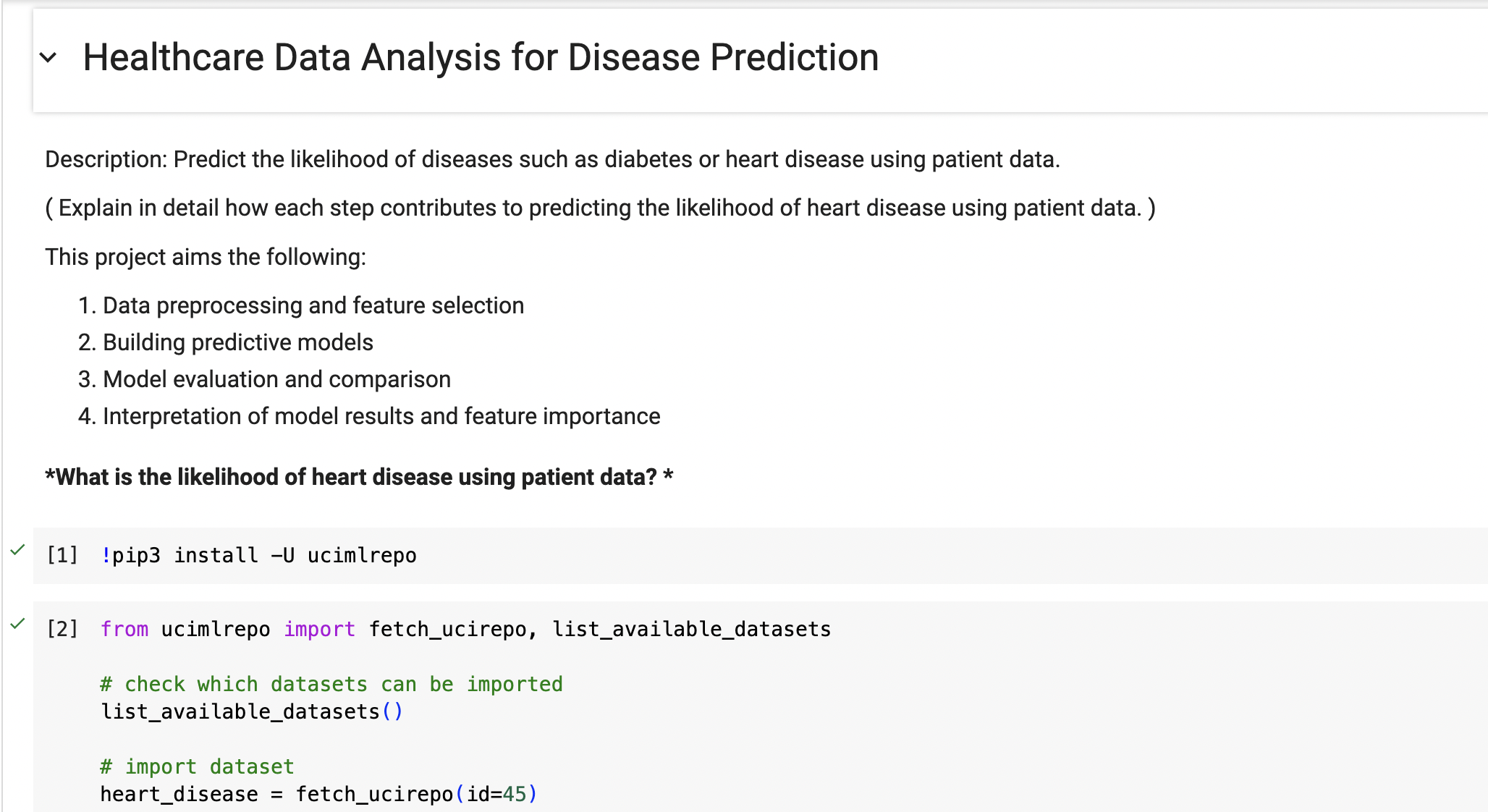 Solved ﻿Healthcare Data Analysis for Disease | Chegg.com