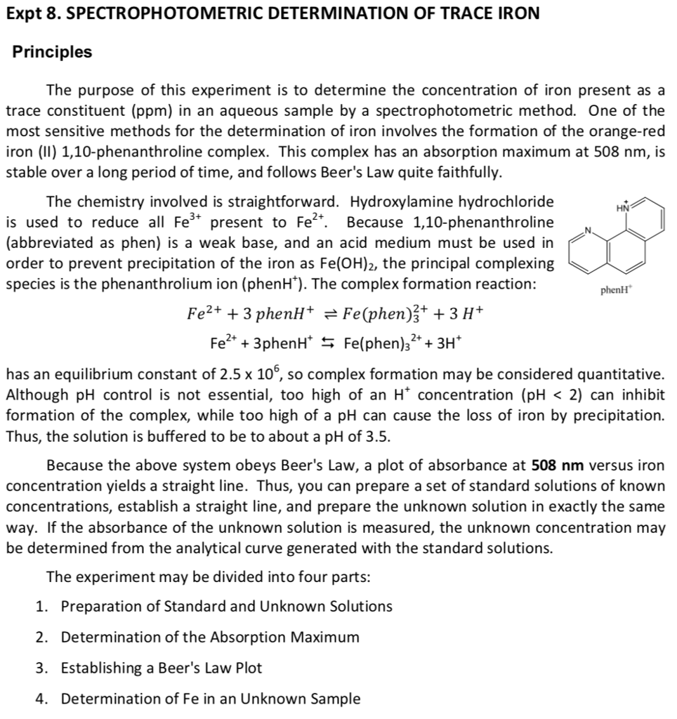 Solved Expt 8. SPECTROPHOTOMETRIC DETERMINATION OF TRACE | Chegg.com