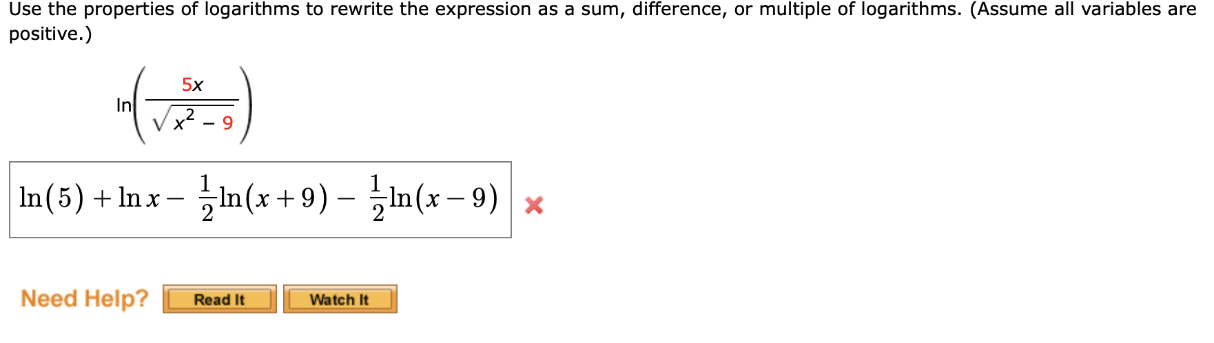 Solved Use the properties of logarithms to rewrite the | Chegg.com