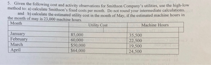 Solved 5. Given the following cost and activity observations | Chegg.com