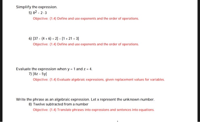 Solved Simplify the expression 5) 82-23 Objective: (1.4) | Chegg.com