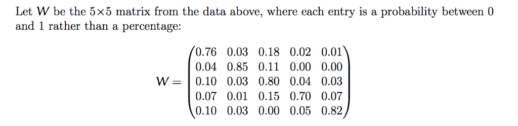 Solved Let W be the 5x5 matrix from the data above, where | Chegg.com