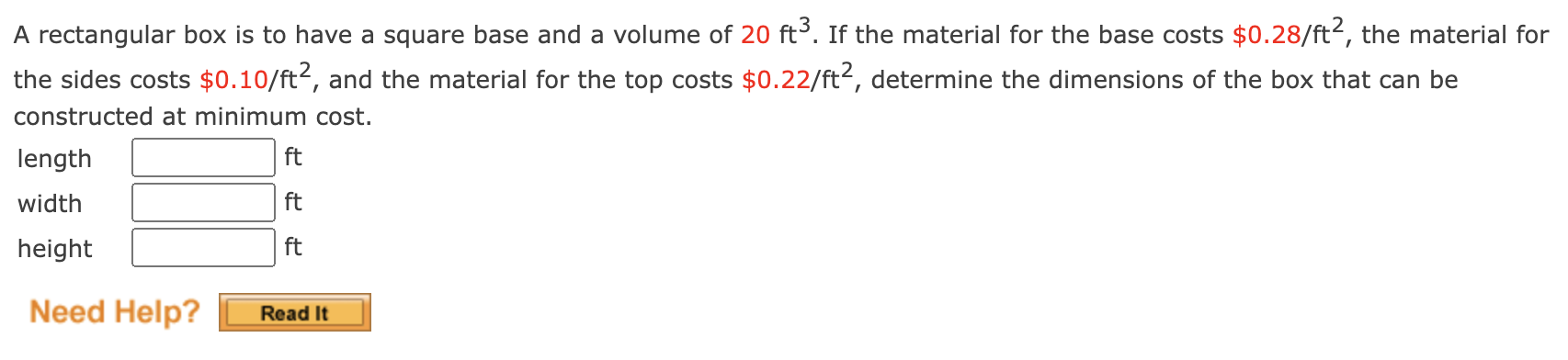 Solved A rectangular box is to have a square base and a | Chegg.com