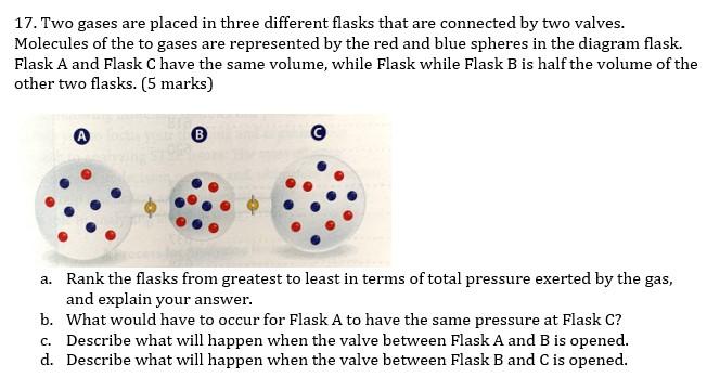 Solved 17. Two gases are placed in three different flasks | Chegg.com
