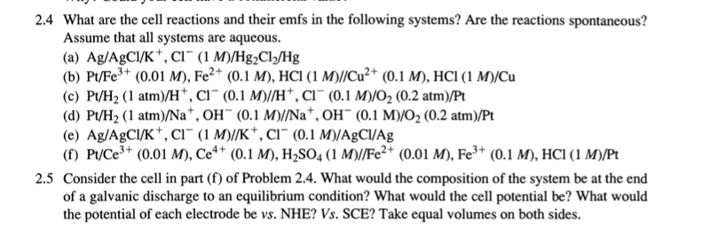Solved 2.8 Consider the cell: Cu/M/Fe2+, Fe3+, | Chegg.com