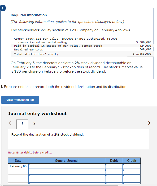 Solved On February 5, the directors declare a 2% stock | Chegg.com