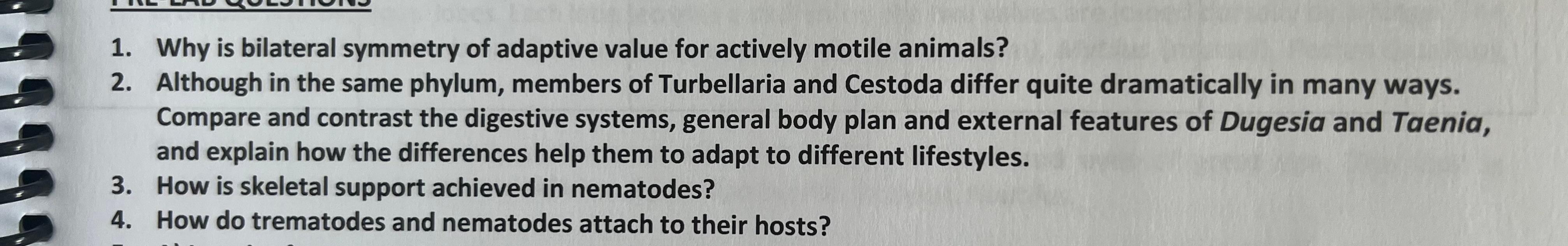 Solved 1. Why is bilateral symmetry of adaptive value for | Chegg.com