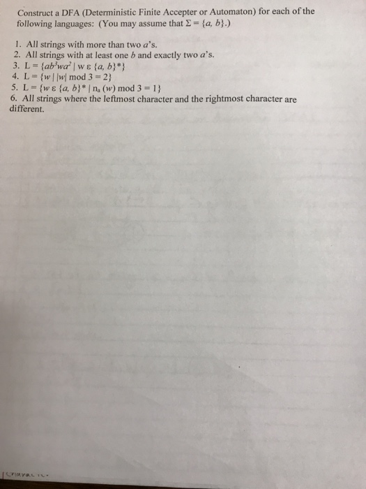 Solved Construct a DFA (Deterministic Finite Accepter or | Chegg.com