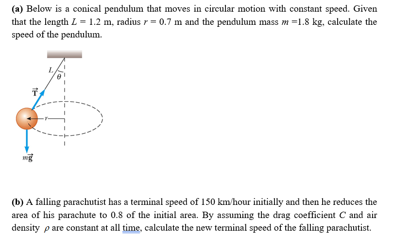 Solved (a) Below is a conical pendulum that moves in | Chegg.com