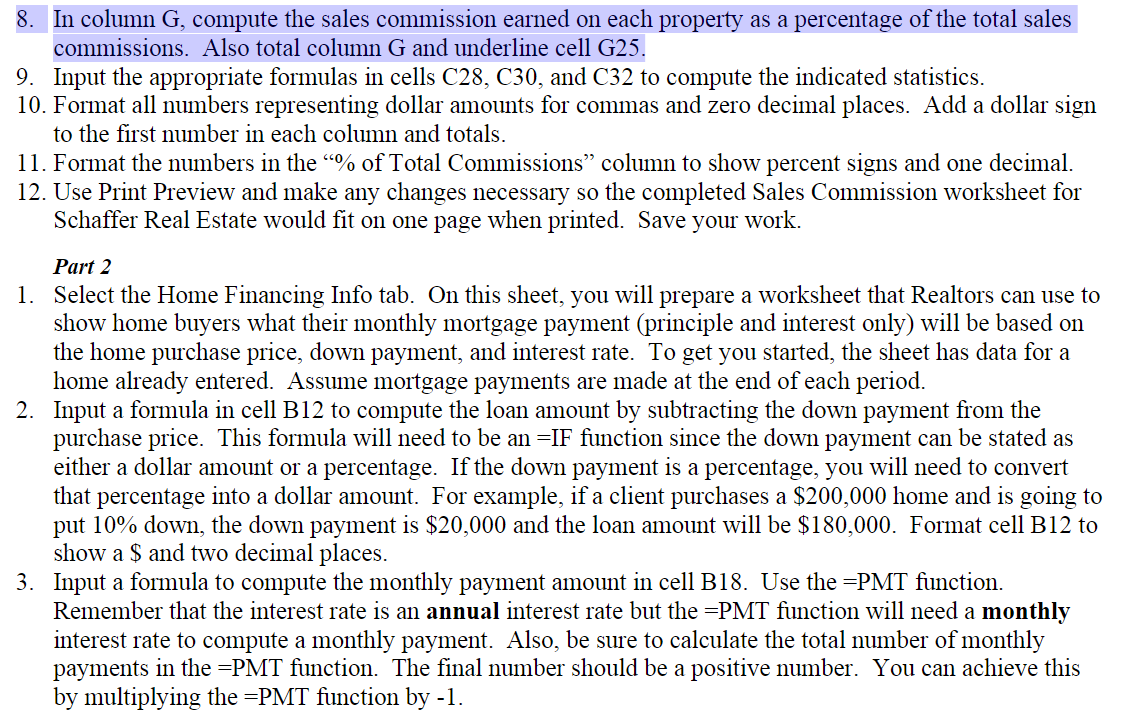 Solved 8. In column G, compute the sales commission earned | Chegg.com