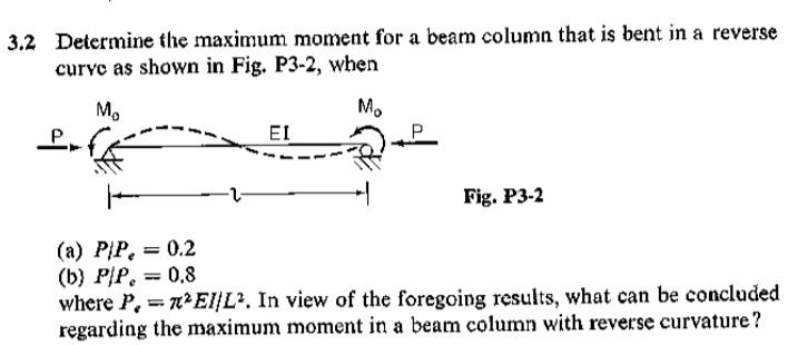 Solved 3.2 Determine the maximum moment for a beam column | Chegg.com