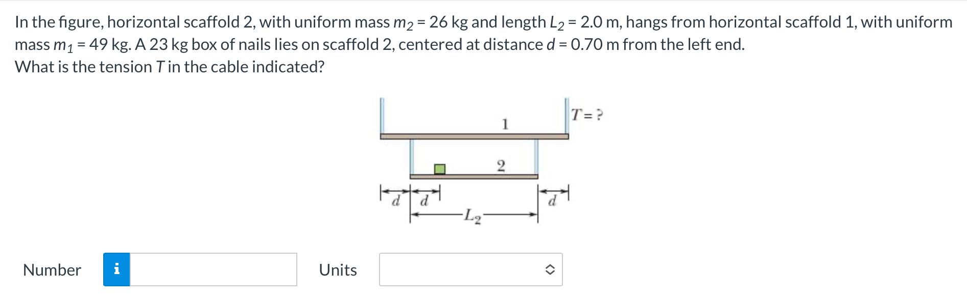 Solved In the figure, horizontal scaffold 2 , with uniform | Chegg.com