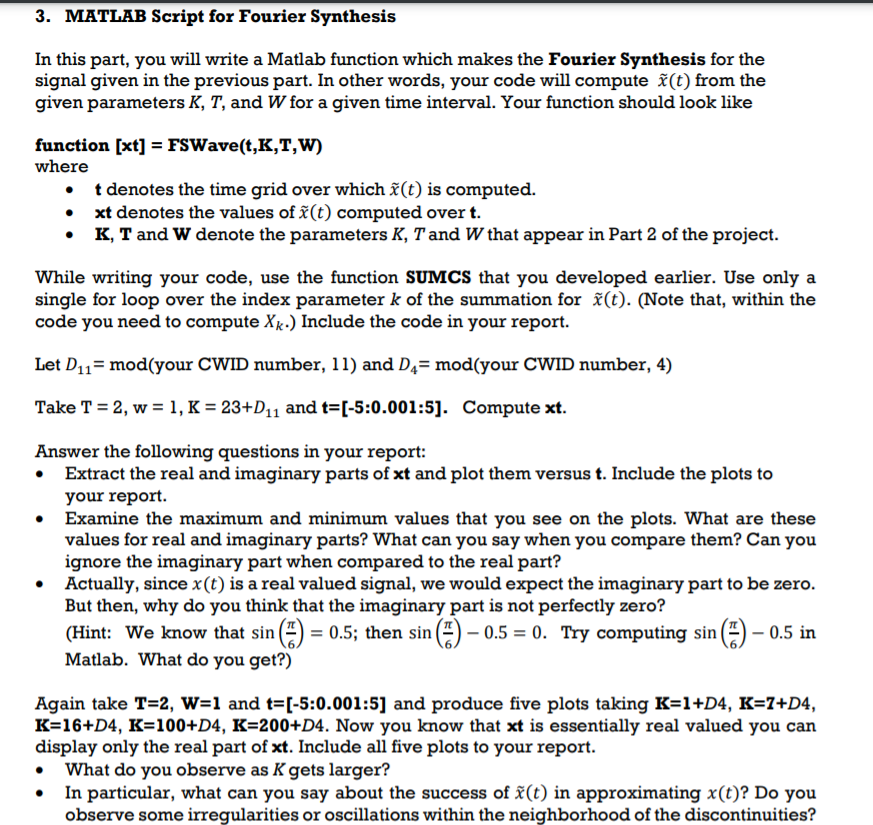 3 Matlab Script For Fourier Synthesis In This Part 