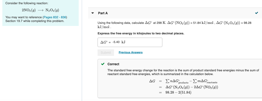 Solved Consider The Following Reaction 2no2 G → N204 9