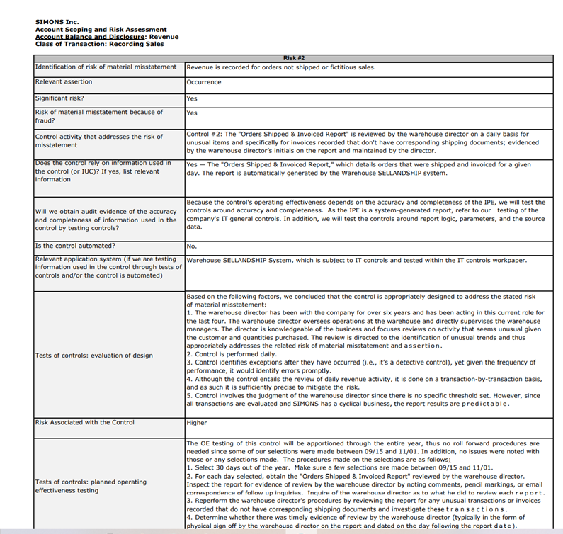Solved for risk #2: a. Was the engagement team’s assessment | Chegg.com