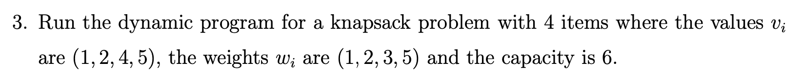 Solved 3. Run the dynamic program for a knapsack problem | Chegg.com