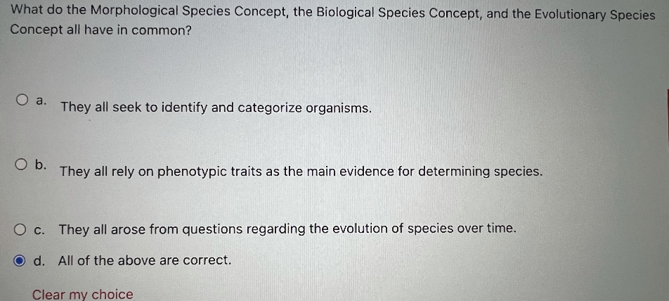 Solved What do the Morphological Species Concept, the | Chegg.com