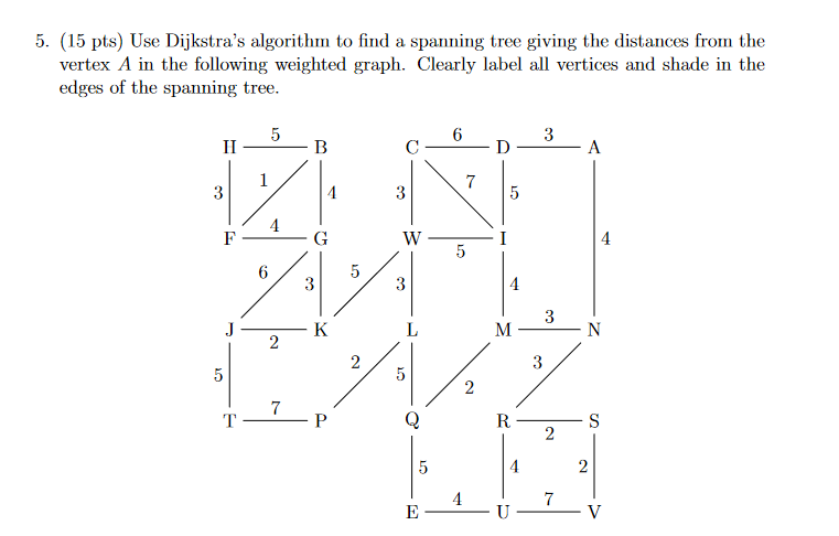 Solved 5. (15 pts) Use Dijkstra's algorithm to find a | Chegg.com
