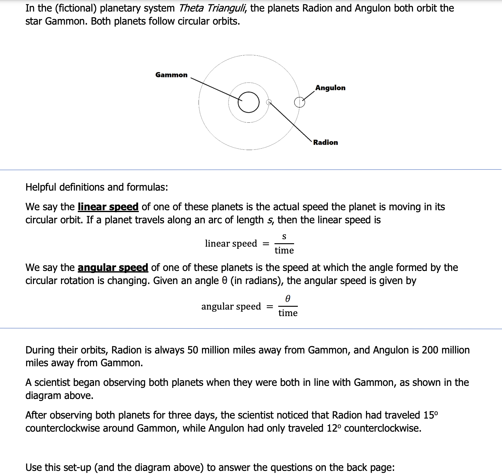 Solved In the (fictional) planetary system Theta Trianguli, | Chegg.com