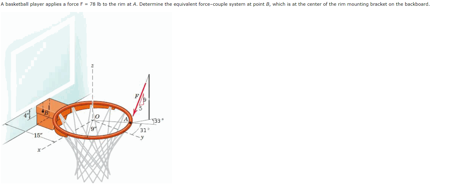 Solved A basketball player applies a force F = 78 lb to the | Chegg.com