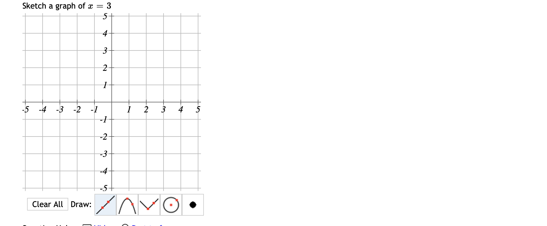 Solved Sketch a graph of x = : 3 5+ 4 3 2 1 3 -5 -4 -3 -2 -1 | Chegg.com